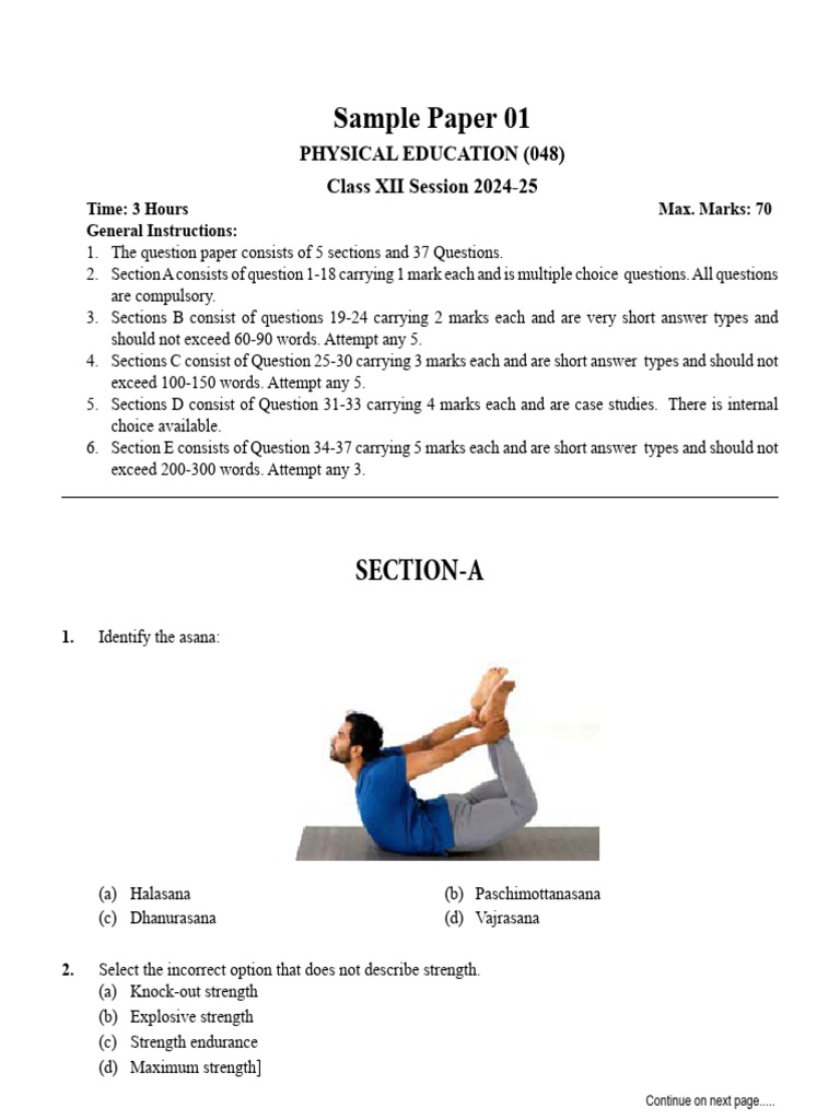 CBSC Class 12 Physical Education Sample Paper | PDF | Scoliosis | Nutrients