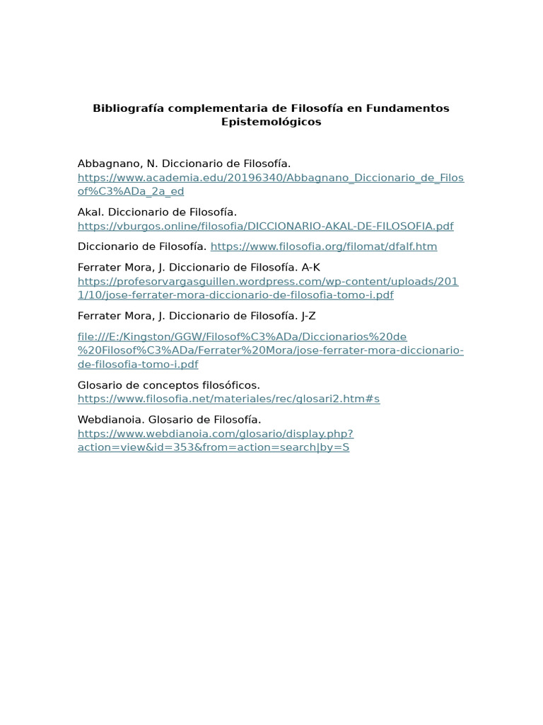 Bibliografía Complementaria de Filosofía en Fundamentos Epistemológicos | PDF