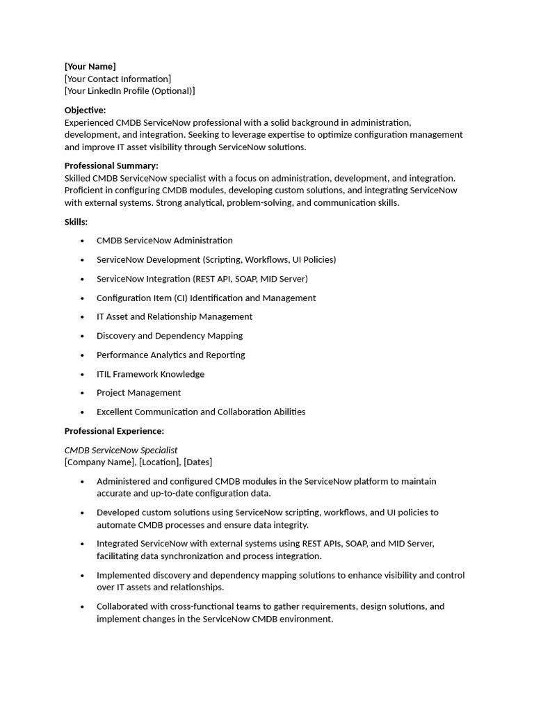 ServiceNow CMDB Specialist Resume | PDF | Computing | Information ...