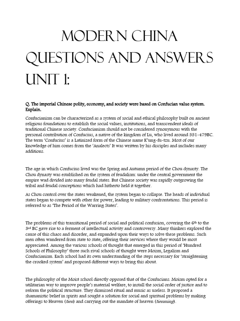 Modern China Qa | PDF | Confucianism | Tao
