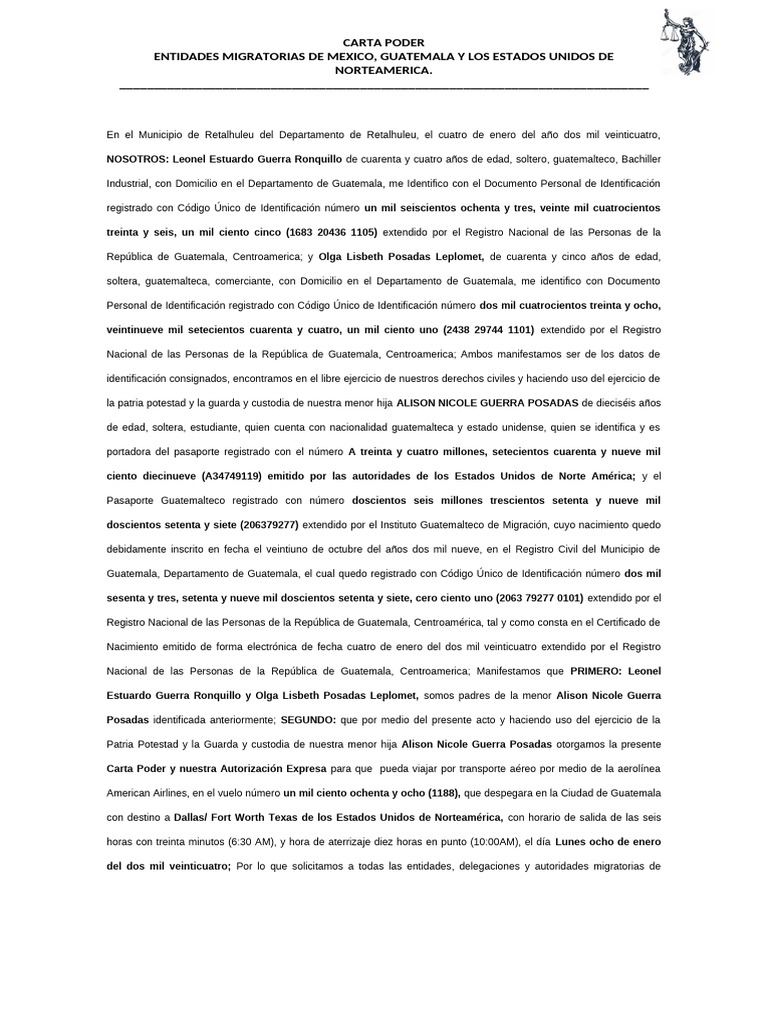 Carta Poder Alison | PDF | Guatemala