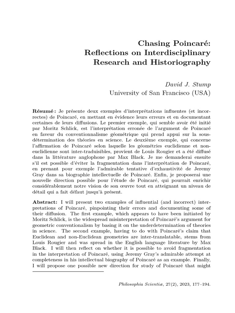 Chasing Poincare Reflections On Interdisciplinary Research and Historiography | PDF | Euclidean ...