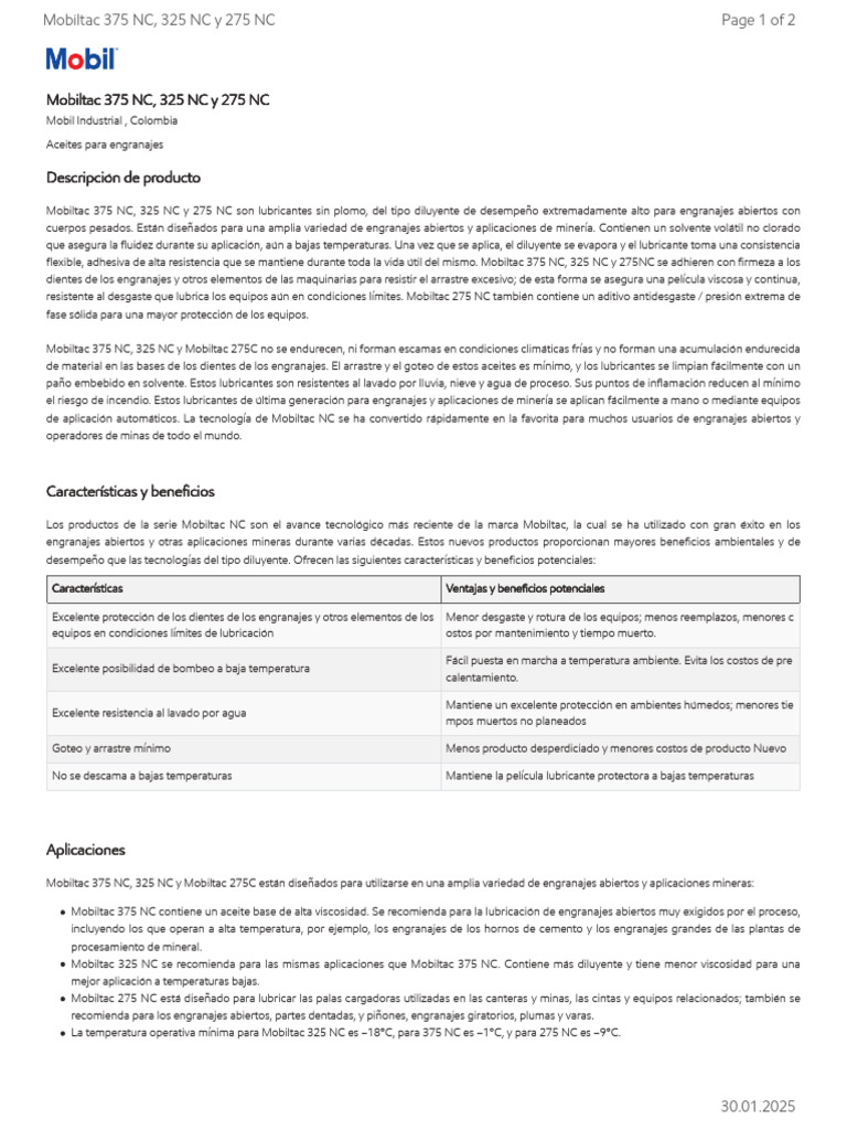 GL XX Mobiltac NC | PDF | Engranaje | Lubricante