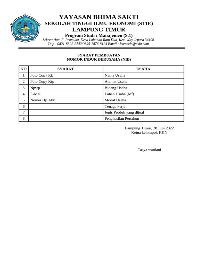 Syarat Pembuatan Nib | PDF