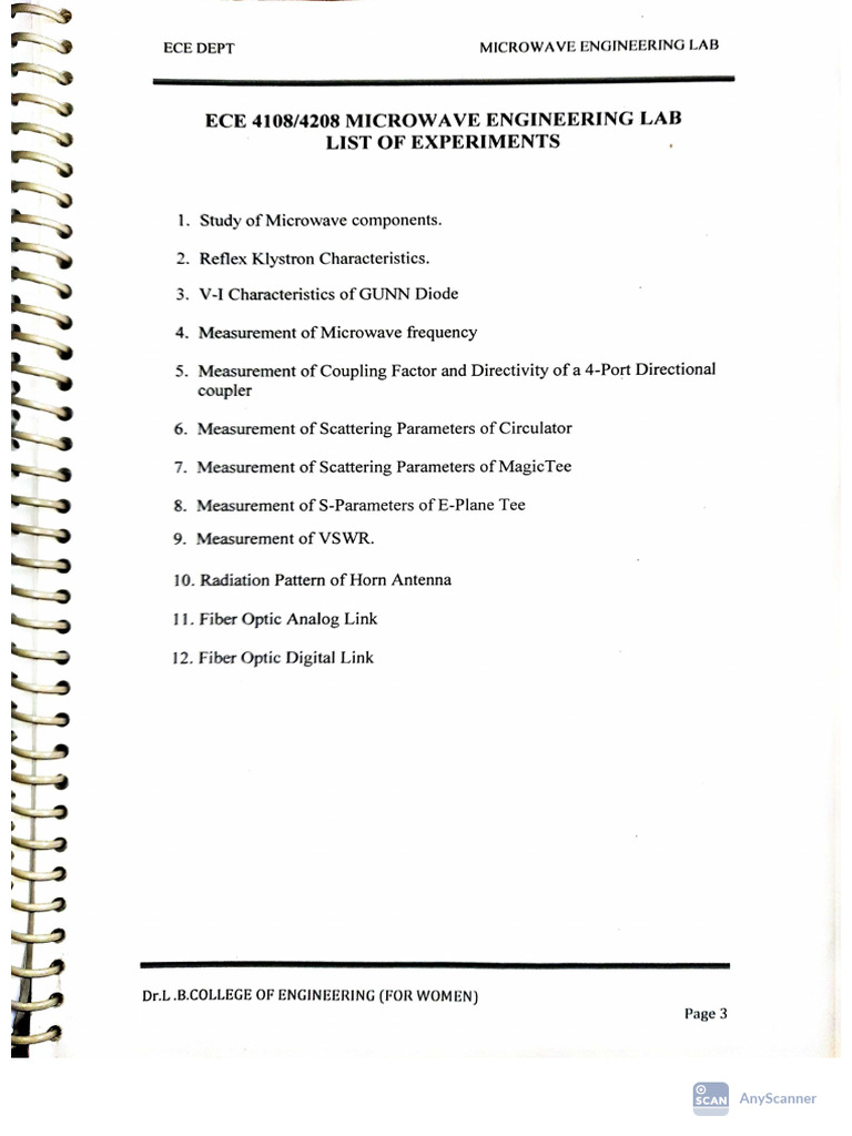 Microwave Engg Lab Manual | PDF