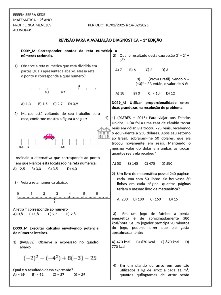 Revisão de Matemática 9º Ano EEEFM | PDF | Número real