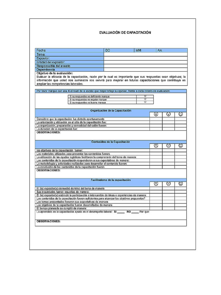 Formato de Evaluación de Capacitación. | PDF