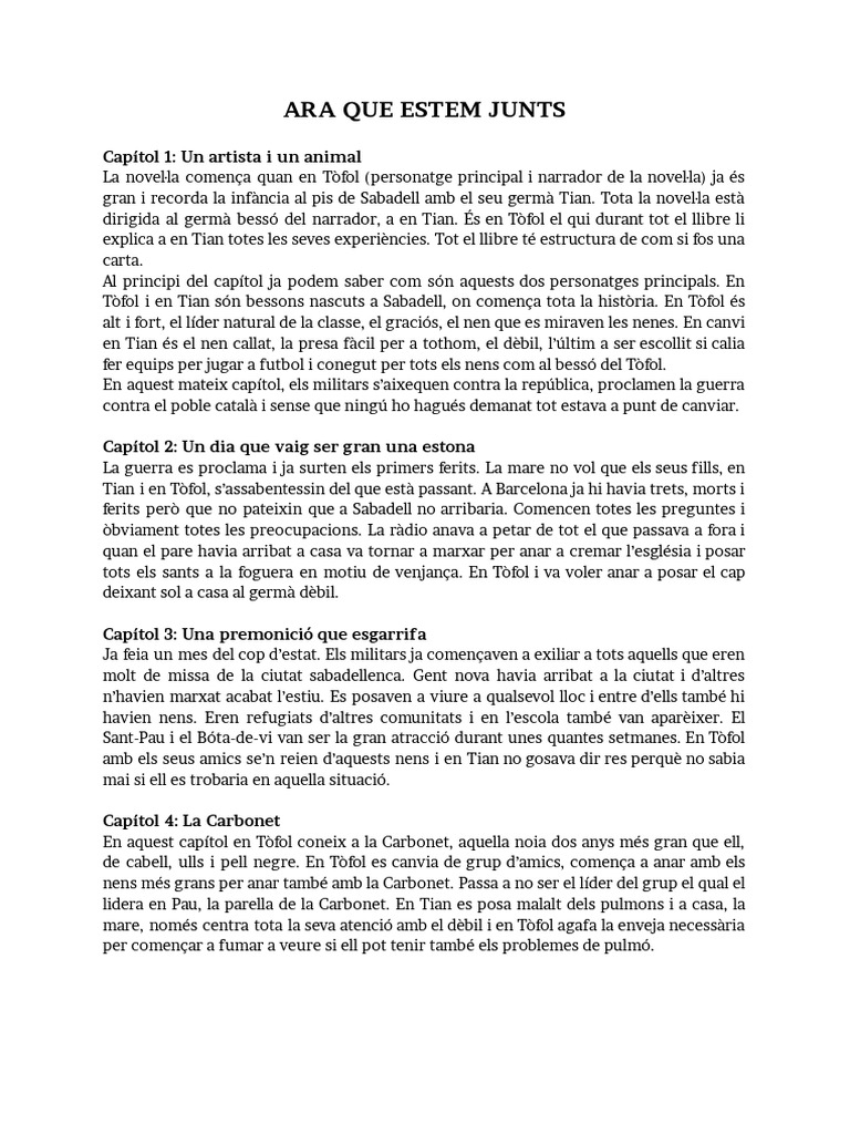 Resum Per Capítols "ARA QUE ESTEM JUNTS" | PDF