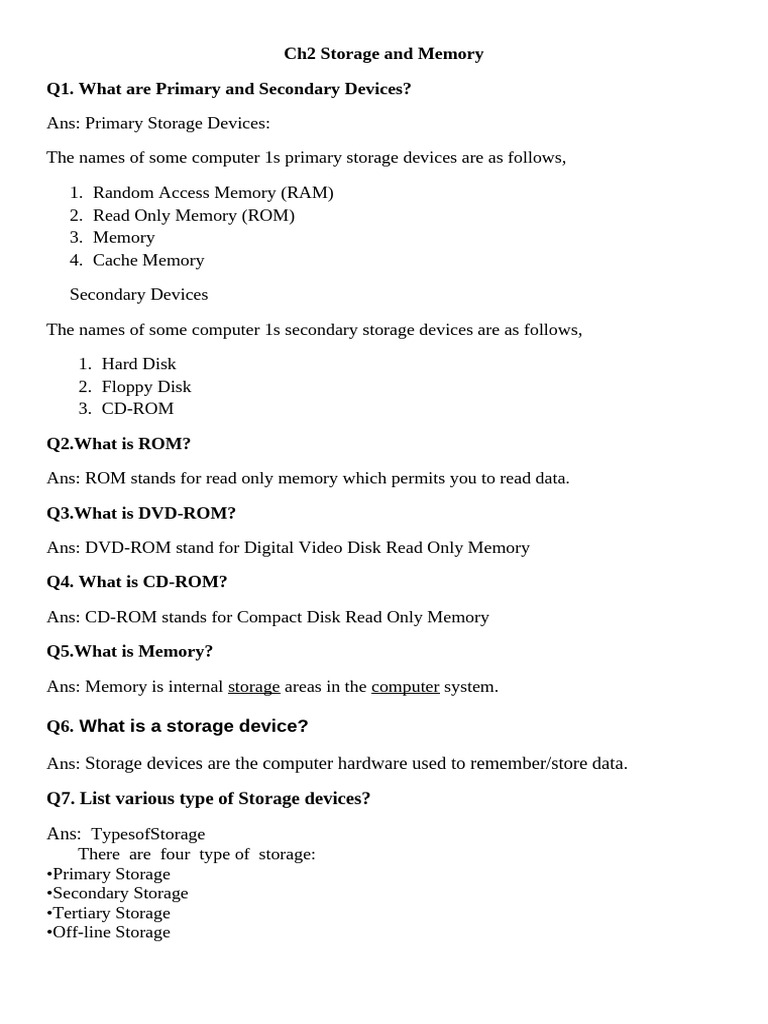 Class 4 Ch2 Storage and Memory | PDF
