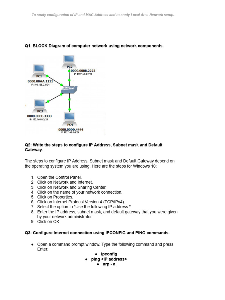 To Study Configuration of IP and MAC Address | PDF | Computer Network | Network Switch