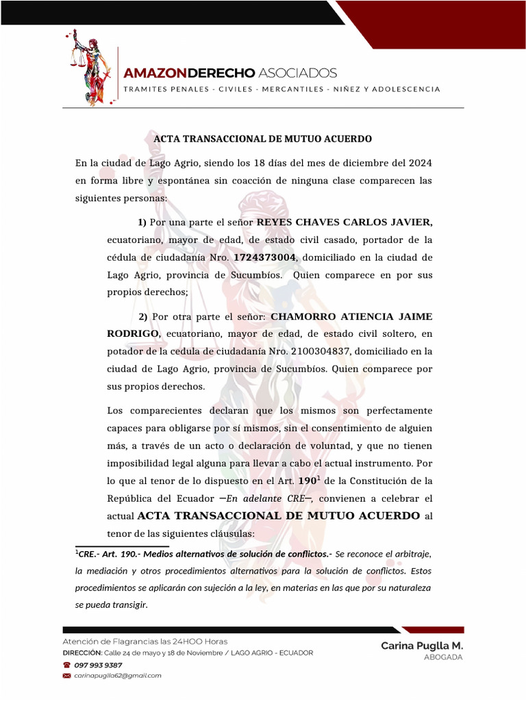 Acta Transaccional | PDF | Justicia | Crimen y violencia