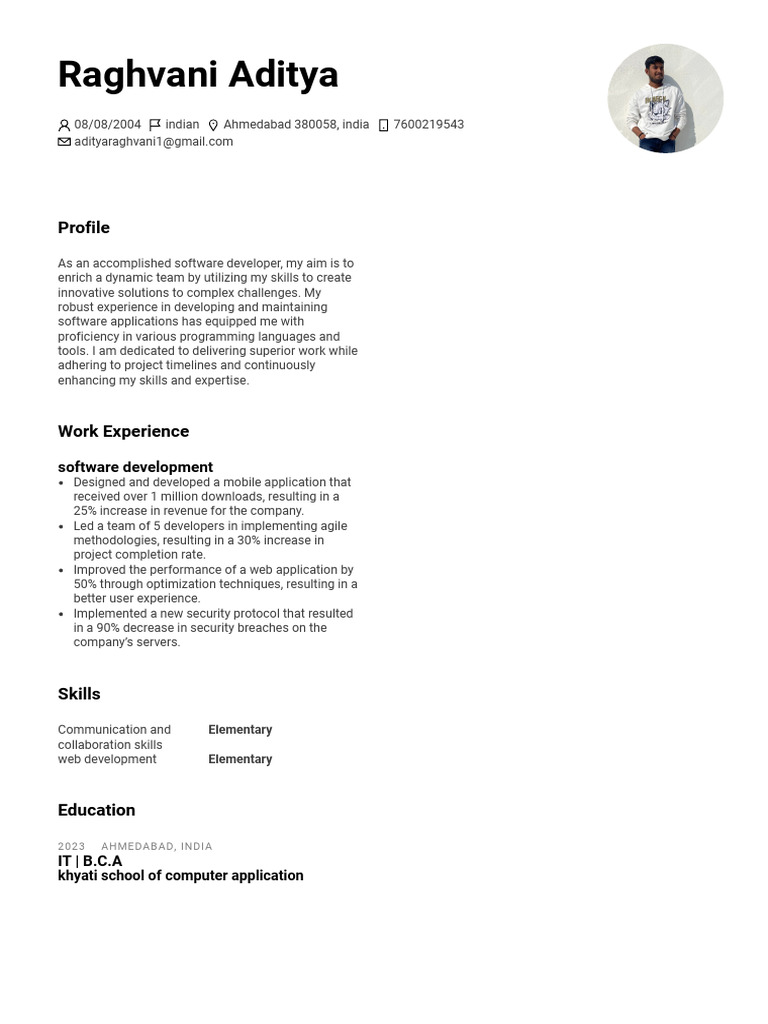 Software Developer Profile and Achievements | PDF