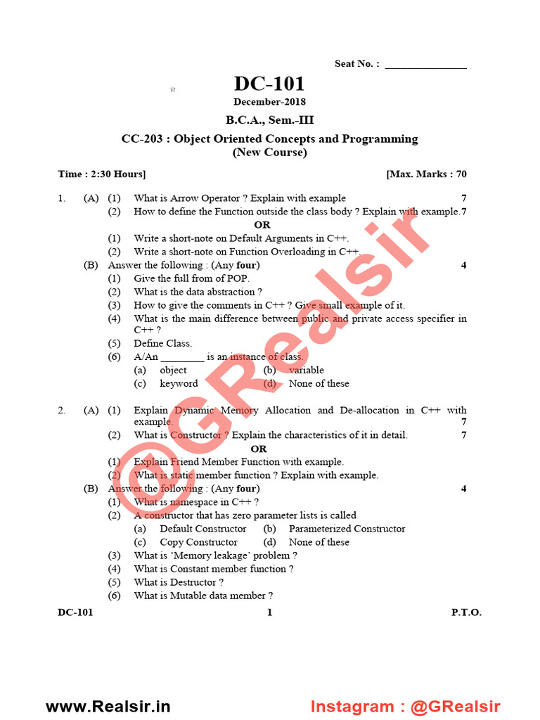 (CC-203) (Object Oriented Concepts and Programming) | PDF | C++ ...