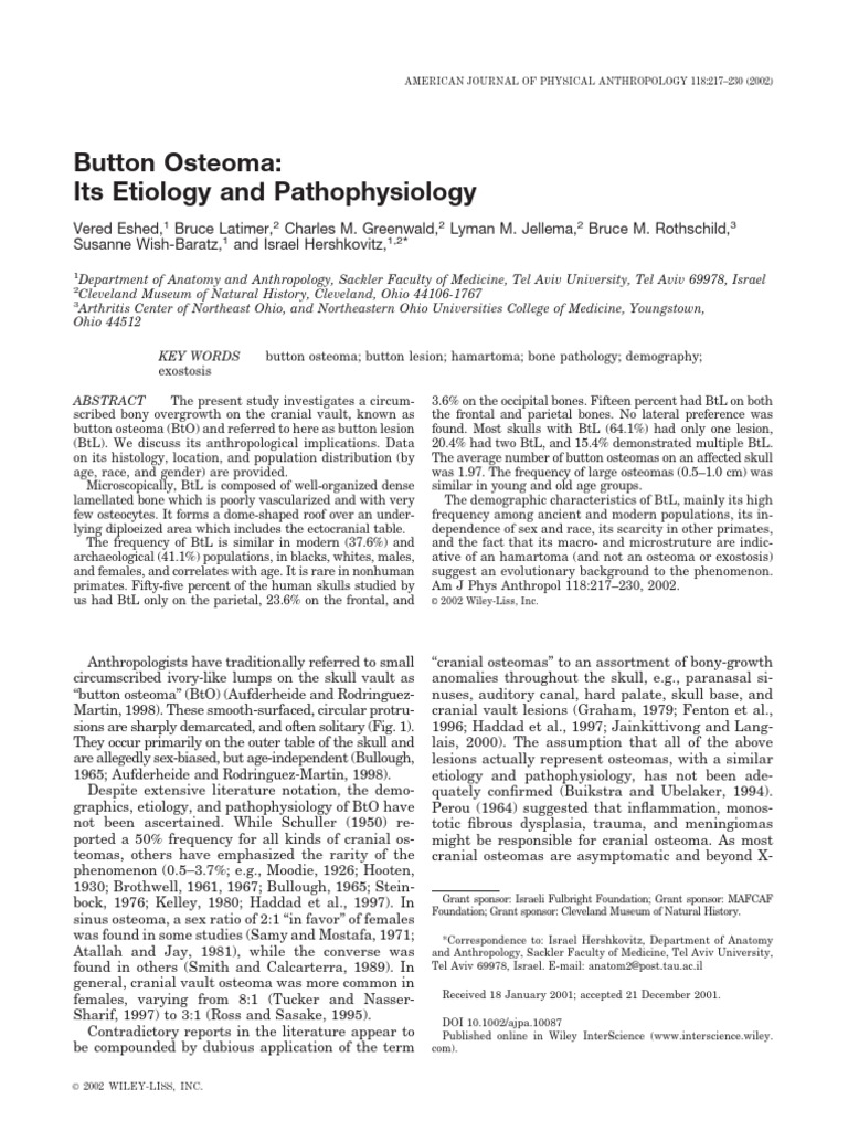 Esthed et al 2002 Osteoma | PDF | Bone | Skull
