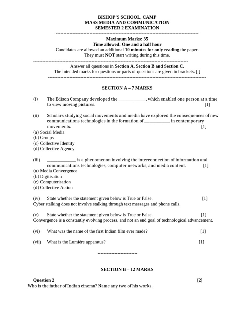 Bishop's Camp - MMC - Class XII Sem II Prelim | PDF | Communication ...