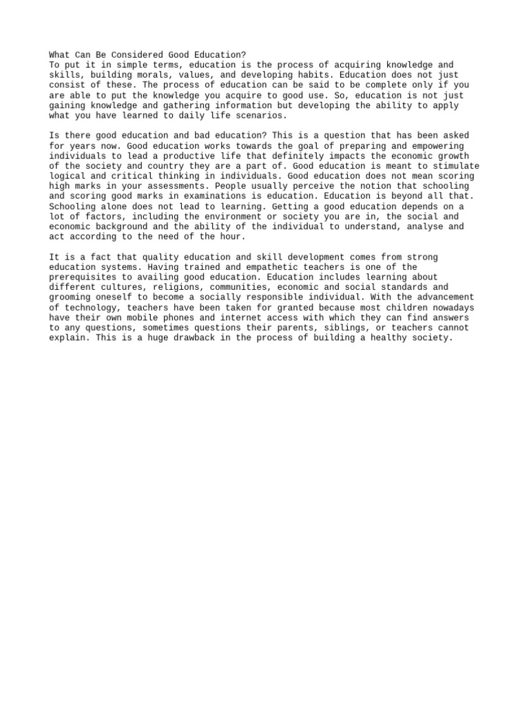 Defining Good Education and Its Impact | PDF