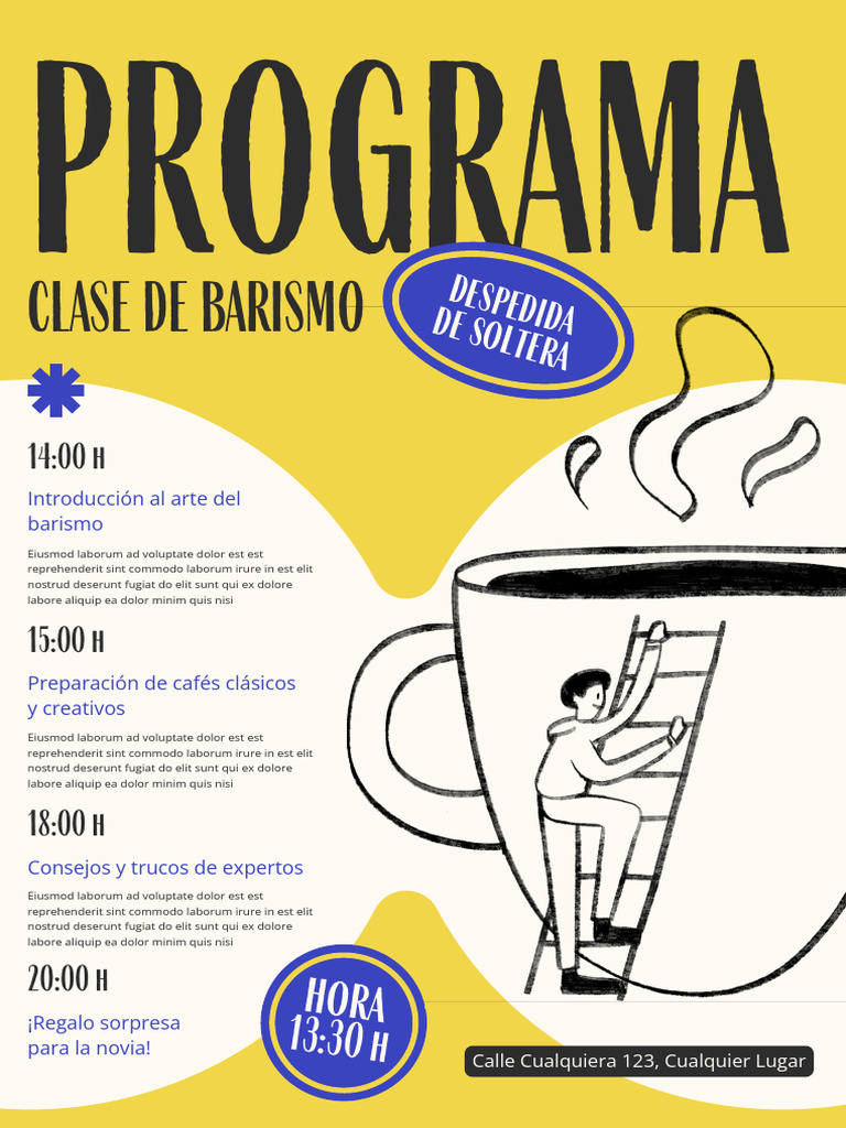 Documento A4 Programa Clase Barismo Despedida de Soltera Moderno Amarillo | PDF