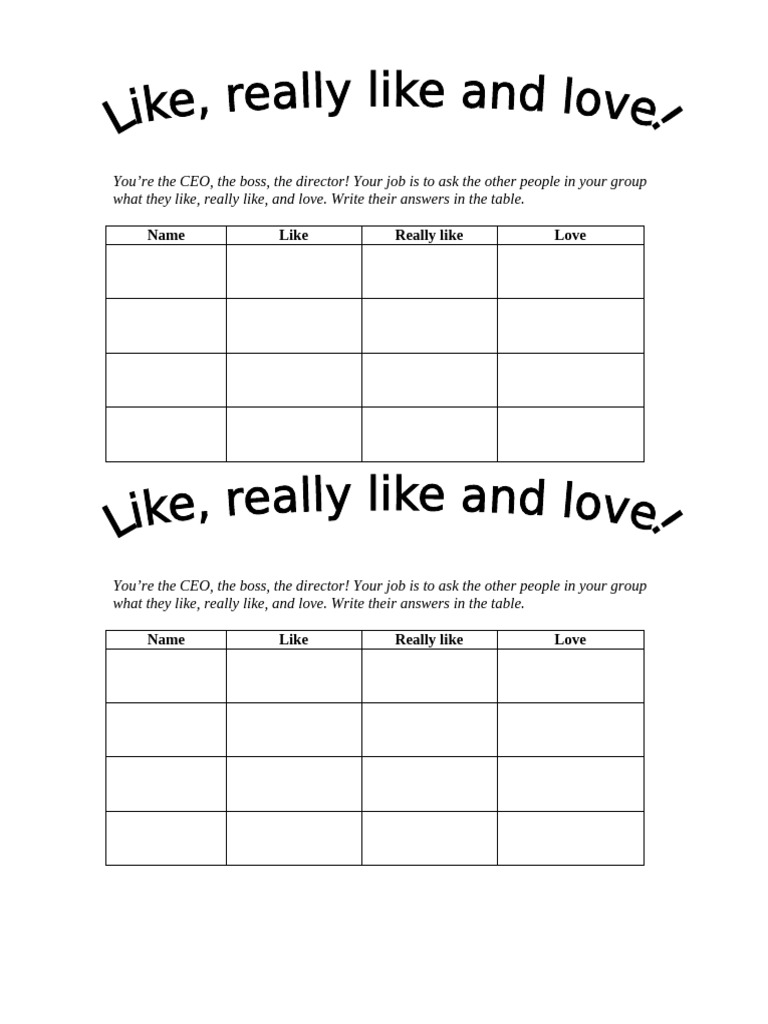 Like Really Like Love Pie Chart Mingle | PDF