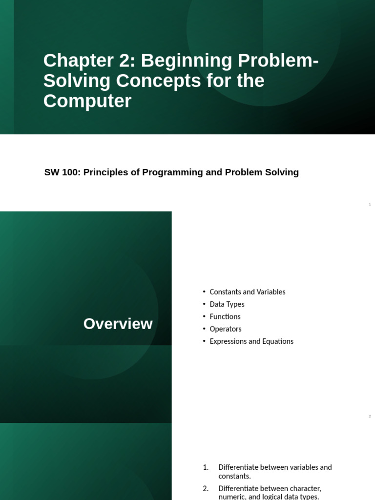 CH2-Beginning Problem-Solving Concepts For The Computer | PDF | Variable (Mathematics) | Data Type