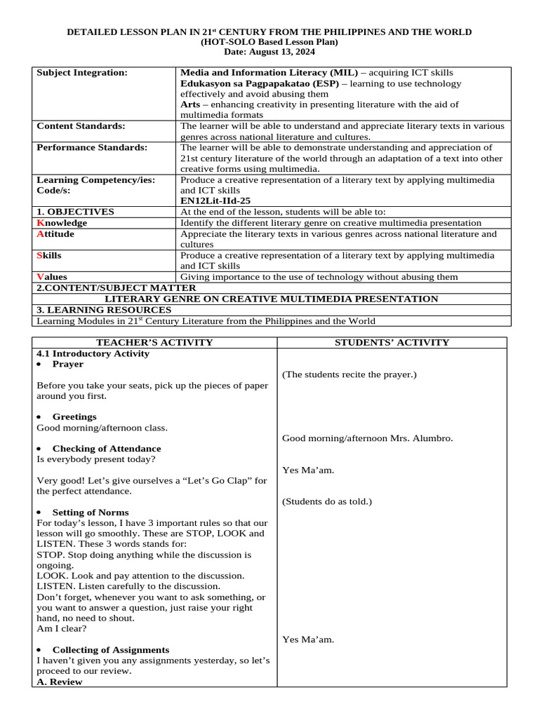 Developmental LP Sample | PDF | Multimedia | Educational Technology