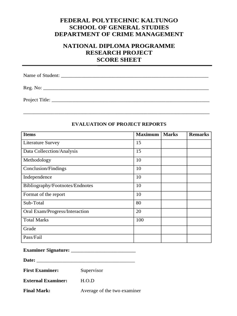 Crime Management Project Score Sheet | PDF