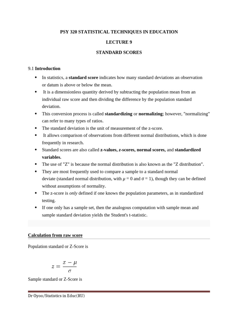 PSY 320 L9 Standardizing Scores | PDF | Standard Score | Standard Deviation