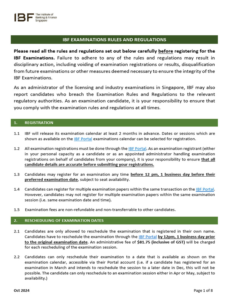 IBF Examinations Rules and Regulations Oct 2024 | PDF | Identity ...