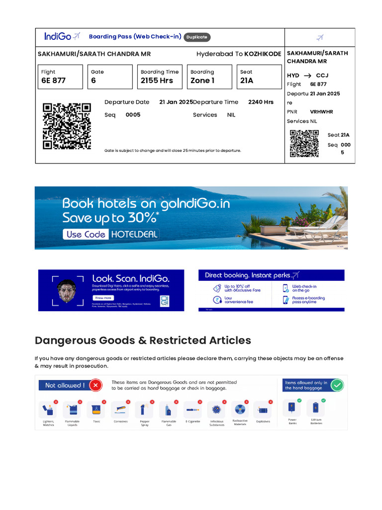 Boarding Pass Instructions for Flight 6E 877 | PDF | Aviation