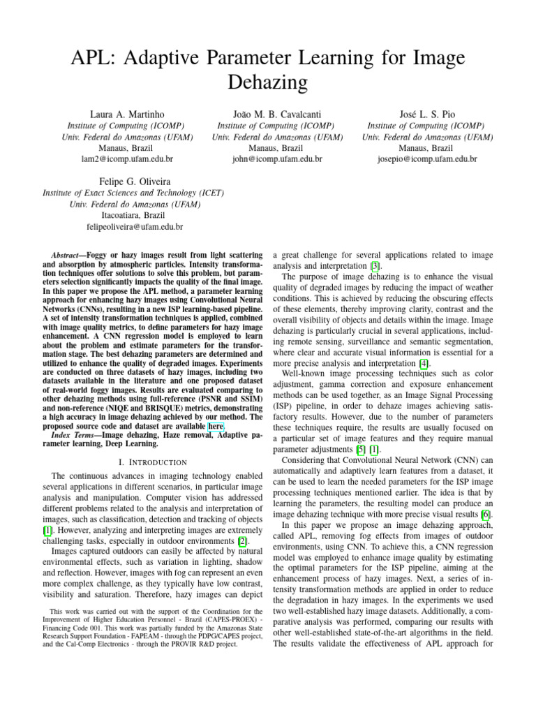 Adaptive Parameter Learning for Dehazing | PDF | Image Segmentation | Deep Learning