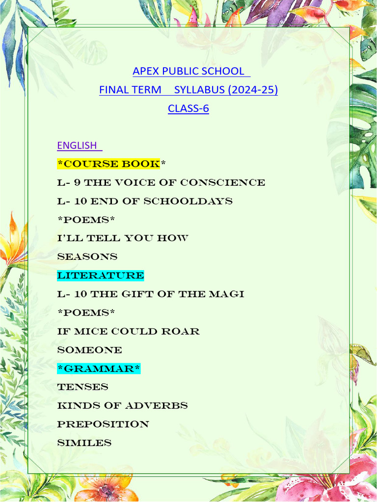 FINAL-TERM-SYLLABUS-CLASS-VI | PDF