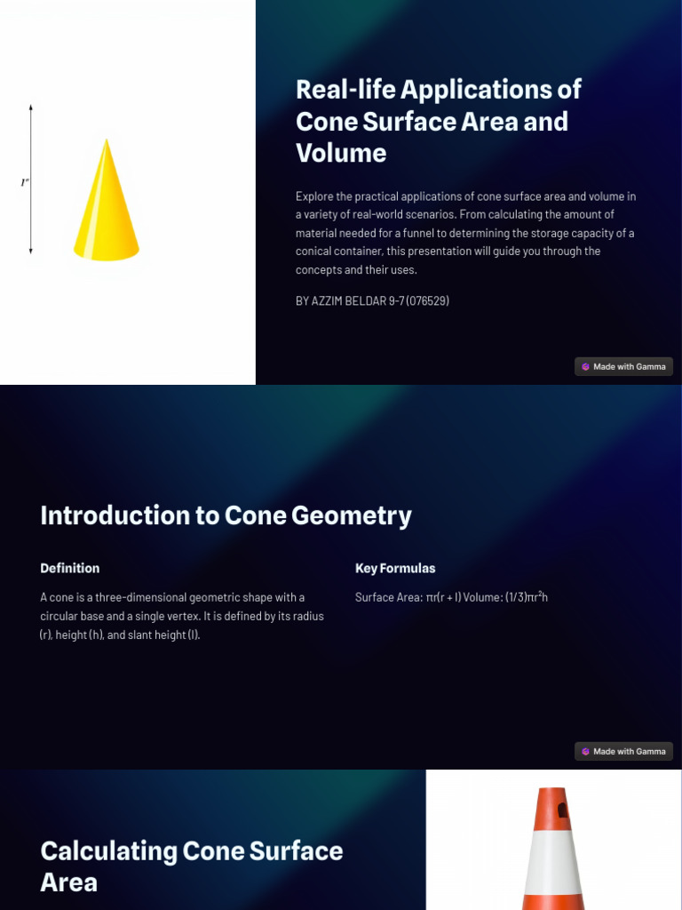 Real-Life Applications of Cone Geometry | PDF | Area | Volume