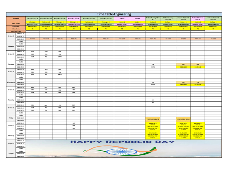 JEE -Time Table 21th- 25th Jan 2025_Final. | PDF