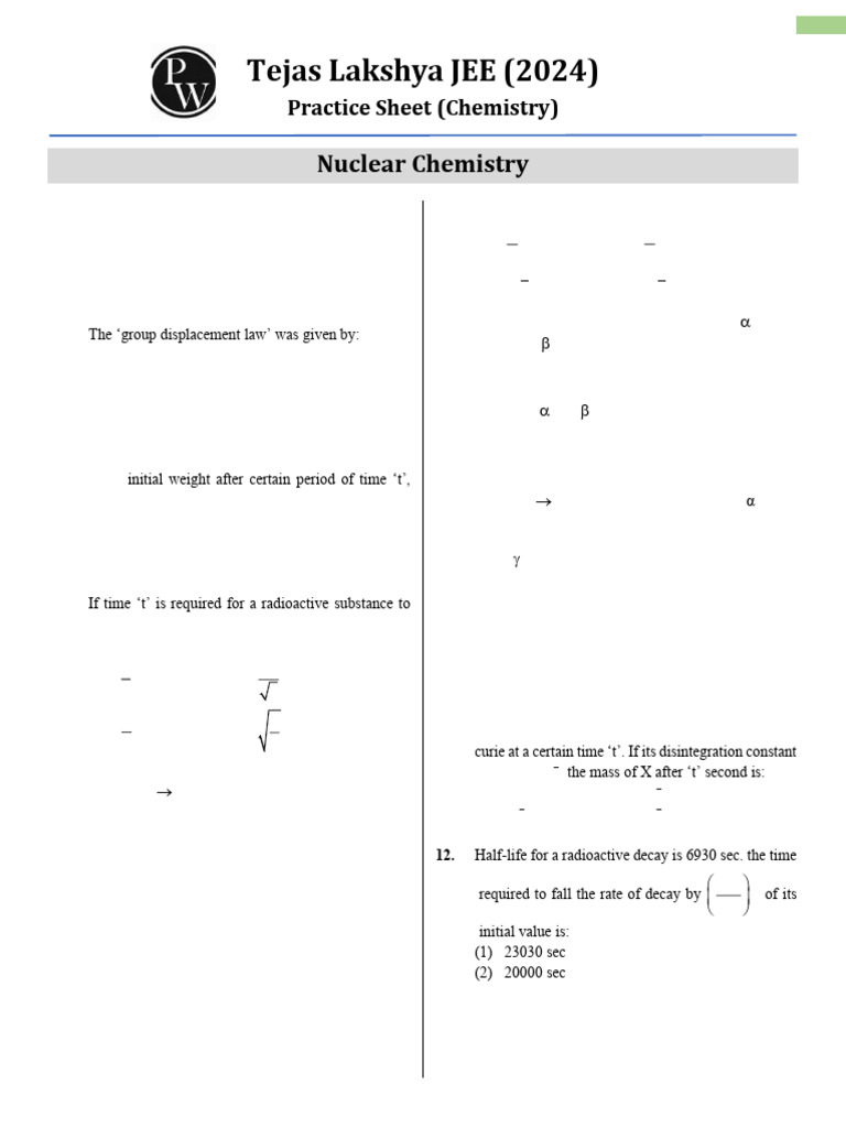 64c8b3a50486c70018a5ce83 - ## - Nuclear Chemistry: Practice Sheet ...