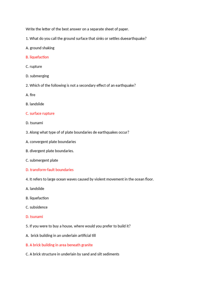 Module 11 Questions For DRRR | PDF | Plate Tectonics | Earthquakes
