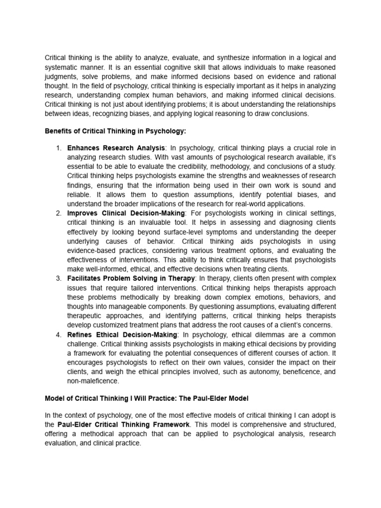 Critical Thinking in Psychology Essentials | PDF | Critical Thinking ...