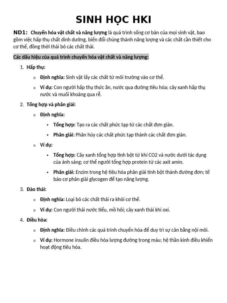 SINH HỌC HK1 | PDF