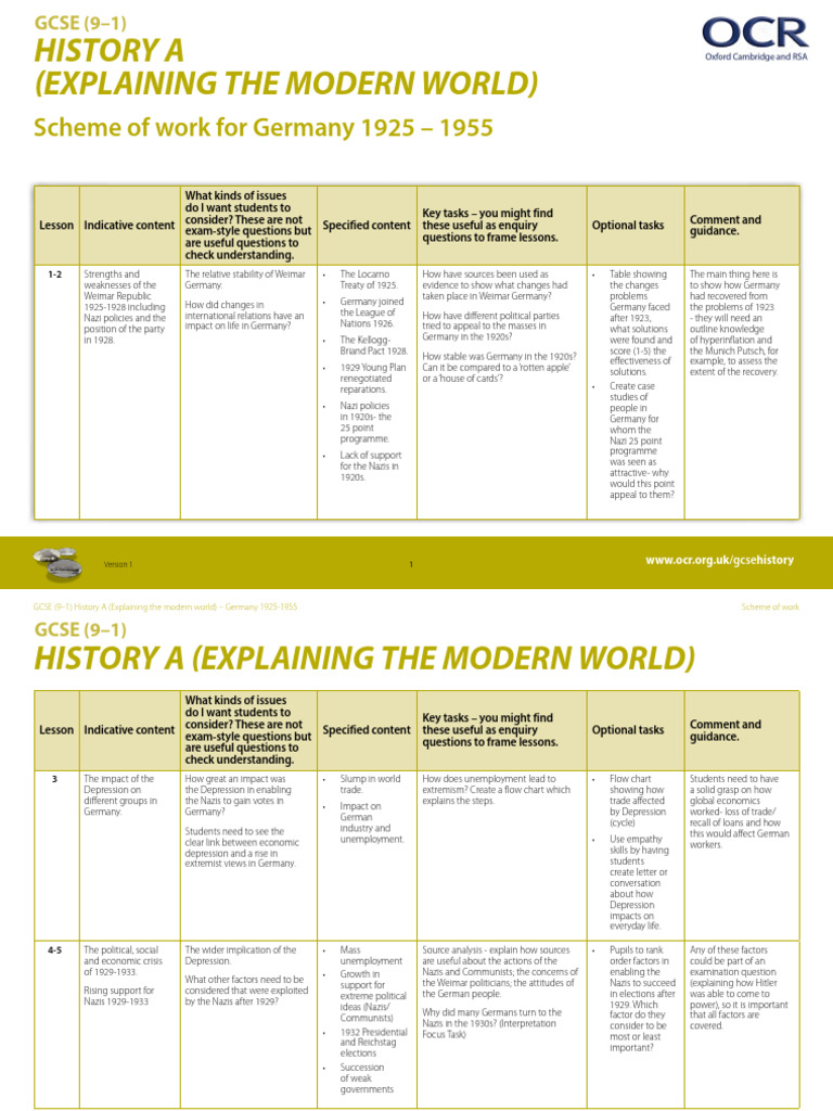 Germany GCSE Scheme of Work - OCR | PDF | Weimar Republic | Nazi Germany