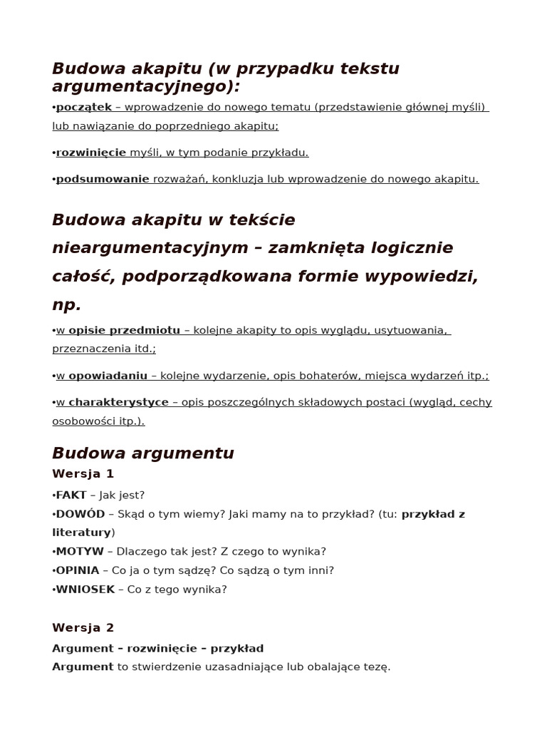 Rozprawka Budowa akapitu argumentu | PDF