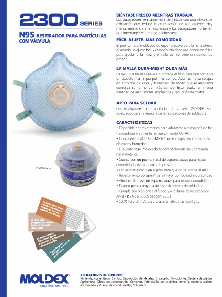 Mascarilla n95 Moldex 2300 c Valvula Exalacion | PDF