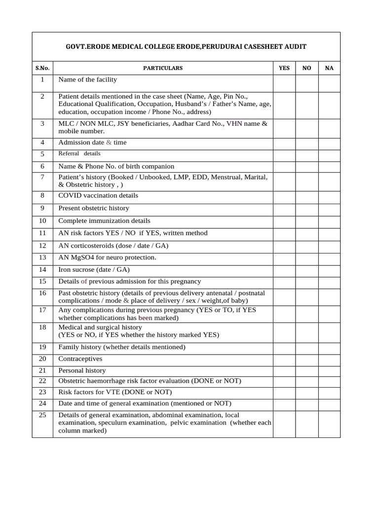 New Medical Audit l3 Format - 091319 | PDF | Childbirth | Postpartum Period