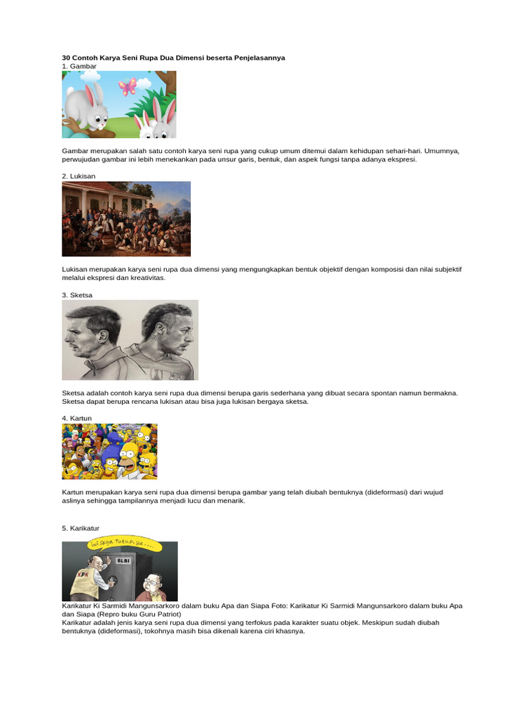 30 Contoh Karya Seni Rupa Dua Dimensi Beserta Penjelasannya | PDF