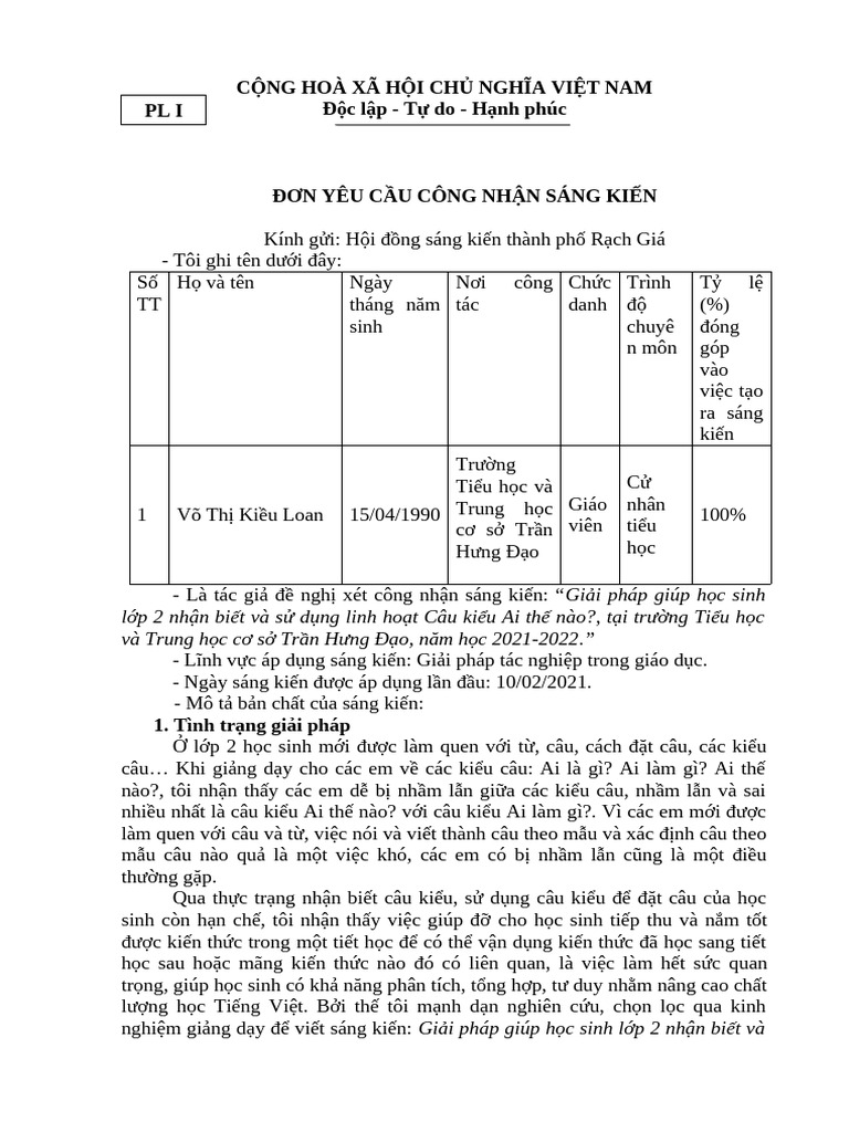 SKKN lớp 2 kiểu câu Ai thế nào? | PDF