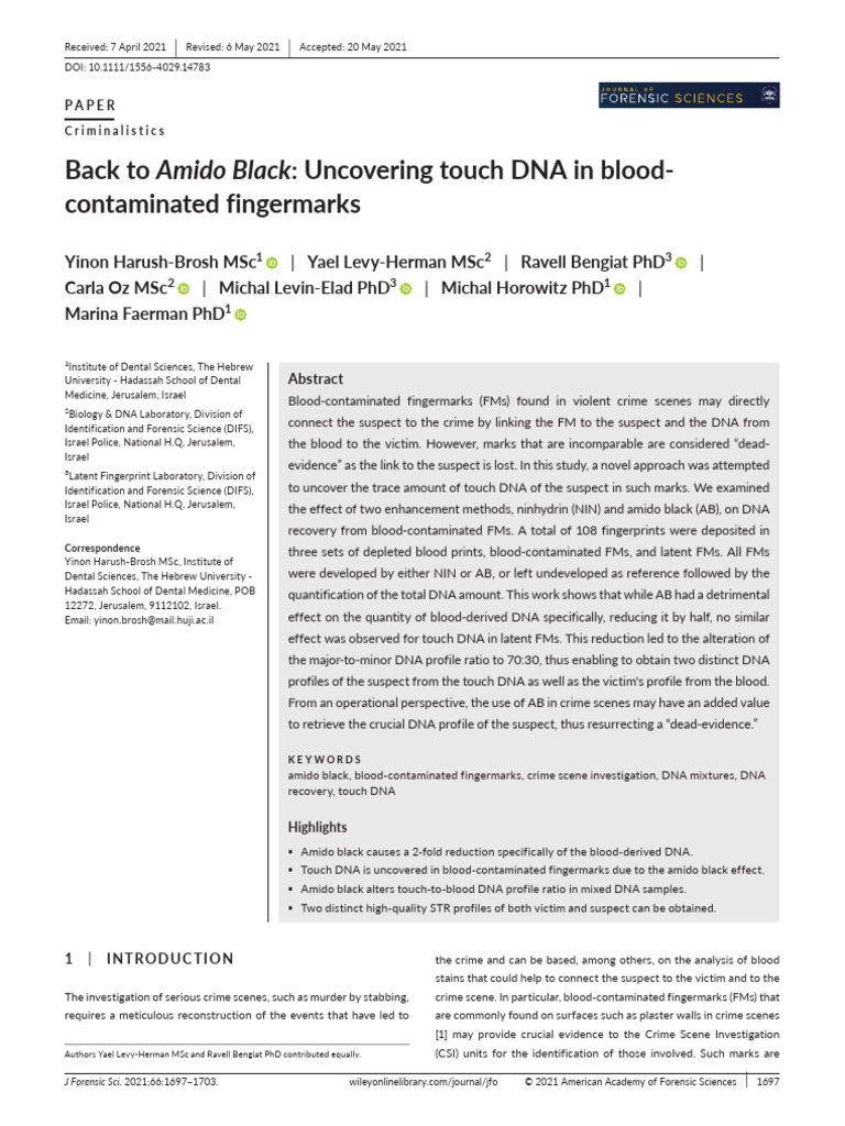 Back To Amido Black: Uncovering Touch DNA in Blood-Contaminated ...