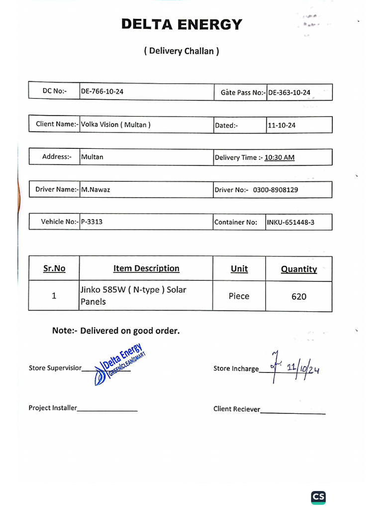 Delivery Challan. ( Volka Vision Multan ) | PDF