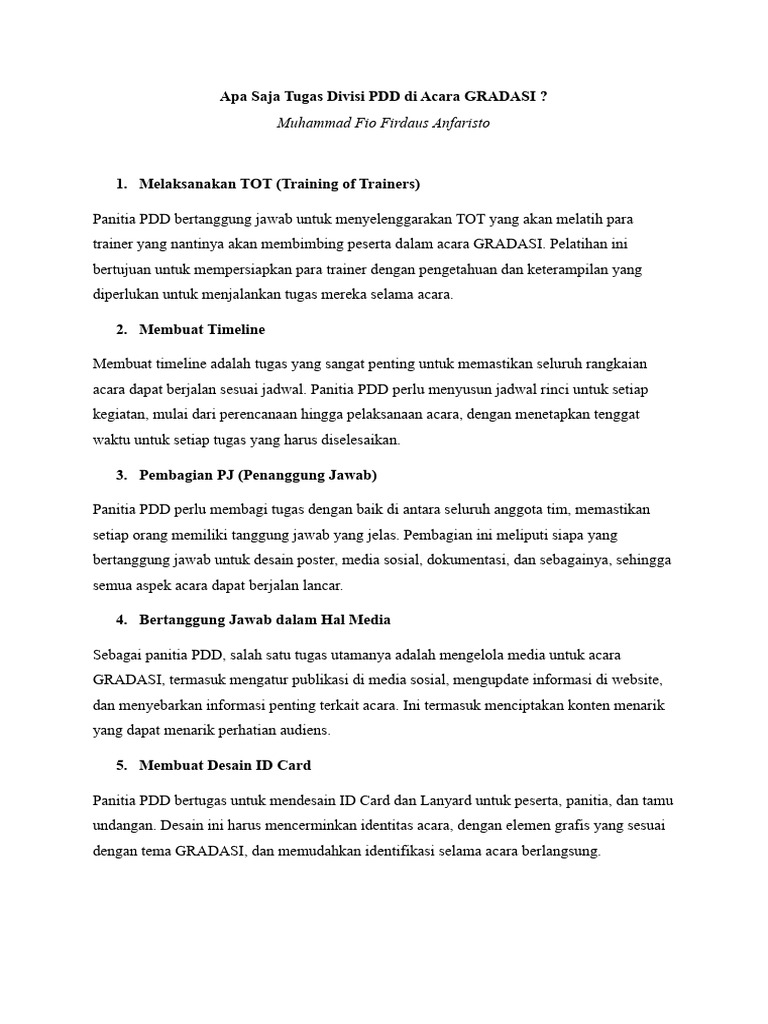 Apa Saja Tugas Divisi PDD Di Acara GRADASI | PDF