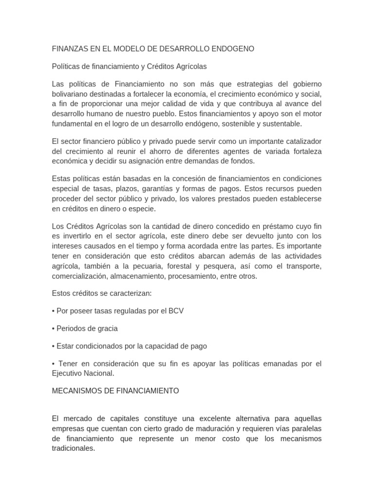 FINANZAS EN EL MODELO DE DESARROLLO ENDOGENO | PDF | Bancos | Venezuela