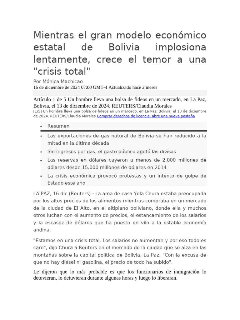 Mientras El Gran Modelo Económico Estatal de Bolivia Implosiona ...