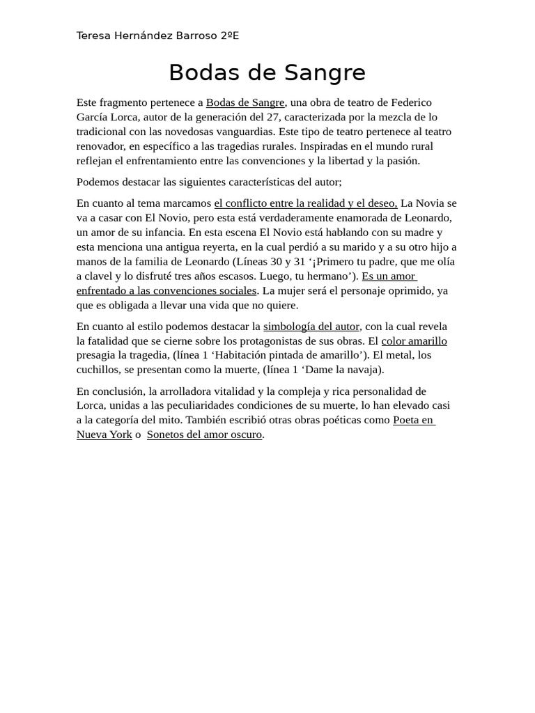 Análisis de "Bodas de Sangre" de Lorca | PDF
