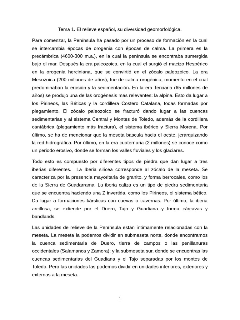 Resumen Tema 1 El Relieve | PDF | Topografía | Paisaje