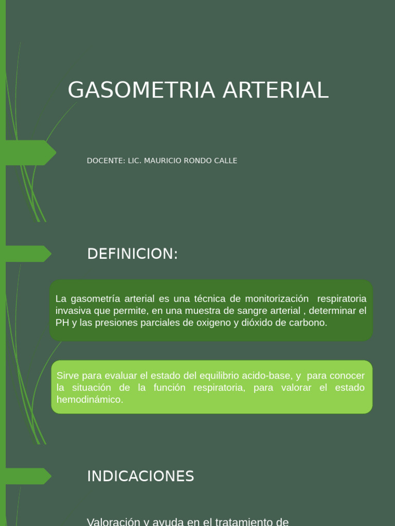 Gasometría Arterial: Técnica y Parámetros | PDF
